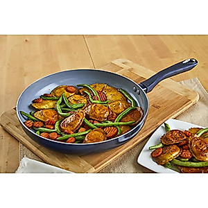 IMUSA USA Blue Ceramic Fry Pan with Soft Touch Handle, 12 Inch, 12"