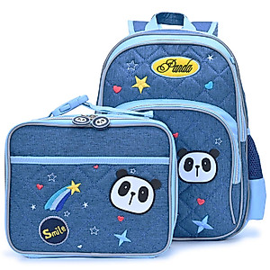 Abshoo Cute Lightweight Panda Kids School Bookbag For Elementary Kindergarten Girls Backpacks With Lunch Bag (Blue Panda Set)