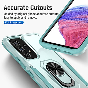 Janmitta Compatible with Samsung Galaxy A53 5G Case,with 1 Pack Screen Protector+1 Pack Camera Lens Protector,Shockproof Full Body Phone Cover,Built in Finger Ring Holder Kickstand,2022 Mint Green