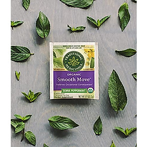 Traditional Medicinals Organic Smooth Move Senna Peppermint Herbal Tea, Relieves Occasional Constipation, (Pack of 4) - 64 Tea Bags