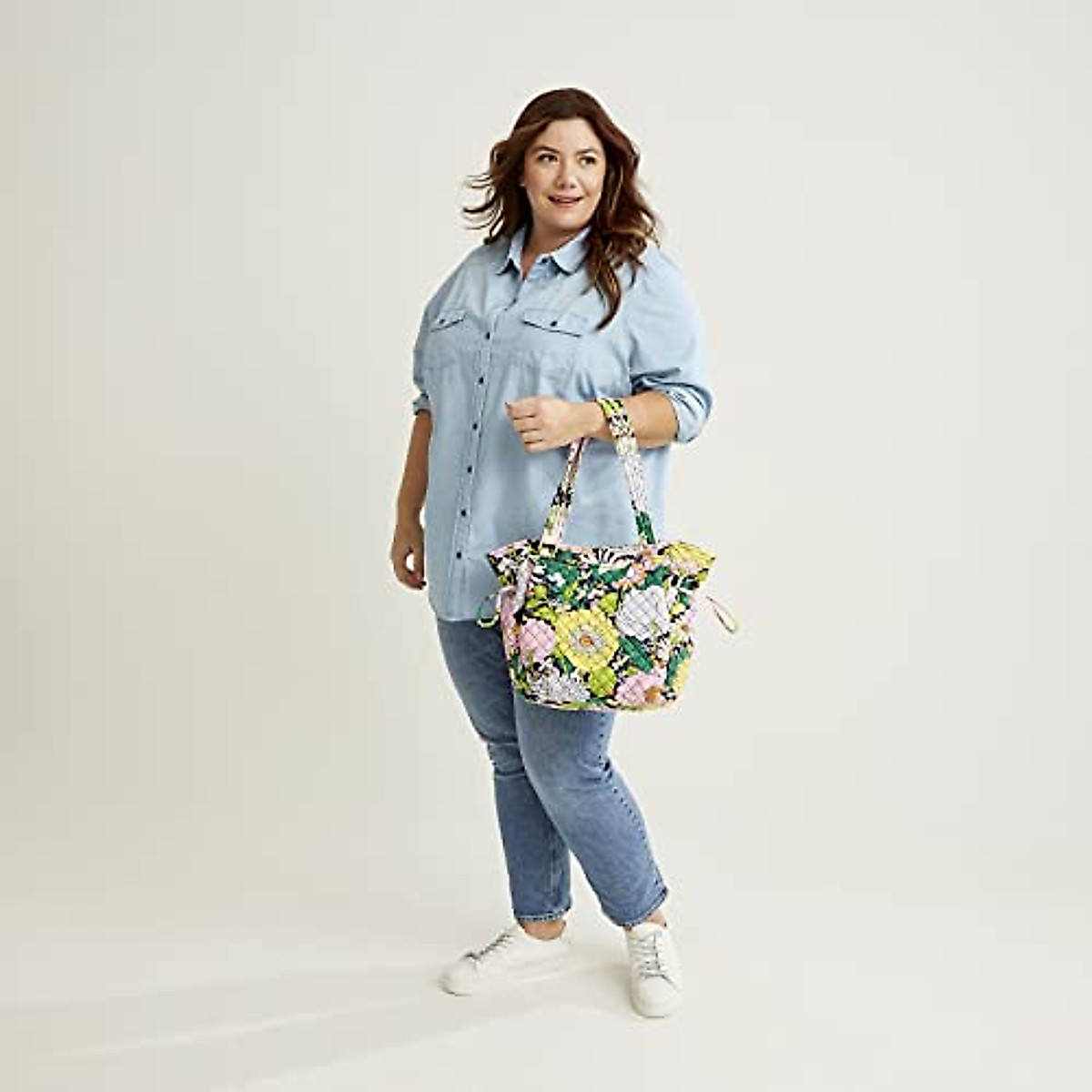 Vera Bradley Women's Cotton Glenna Satchel Purse, Perennials Gray - Recycled Cotton, One Size