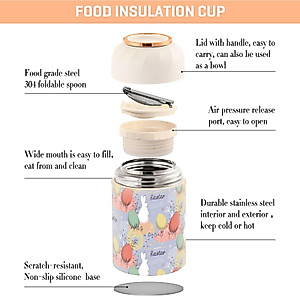 Happy Easter Kids Womens Insulated Food Jar with Spoon 17oz/500ml Container For Hot Food Stainless Steel Vacuum Leakproof Thermal Lunch for Keep Food Hot