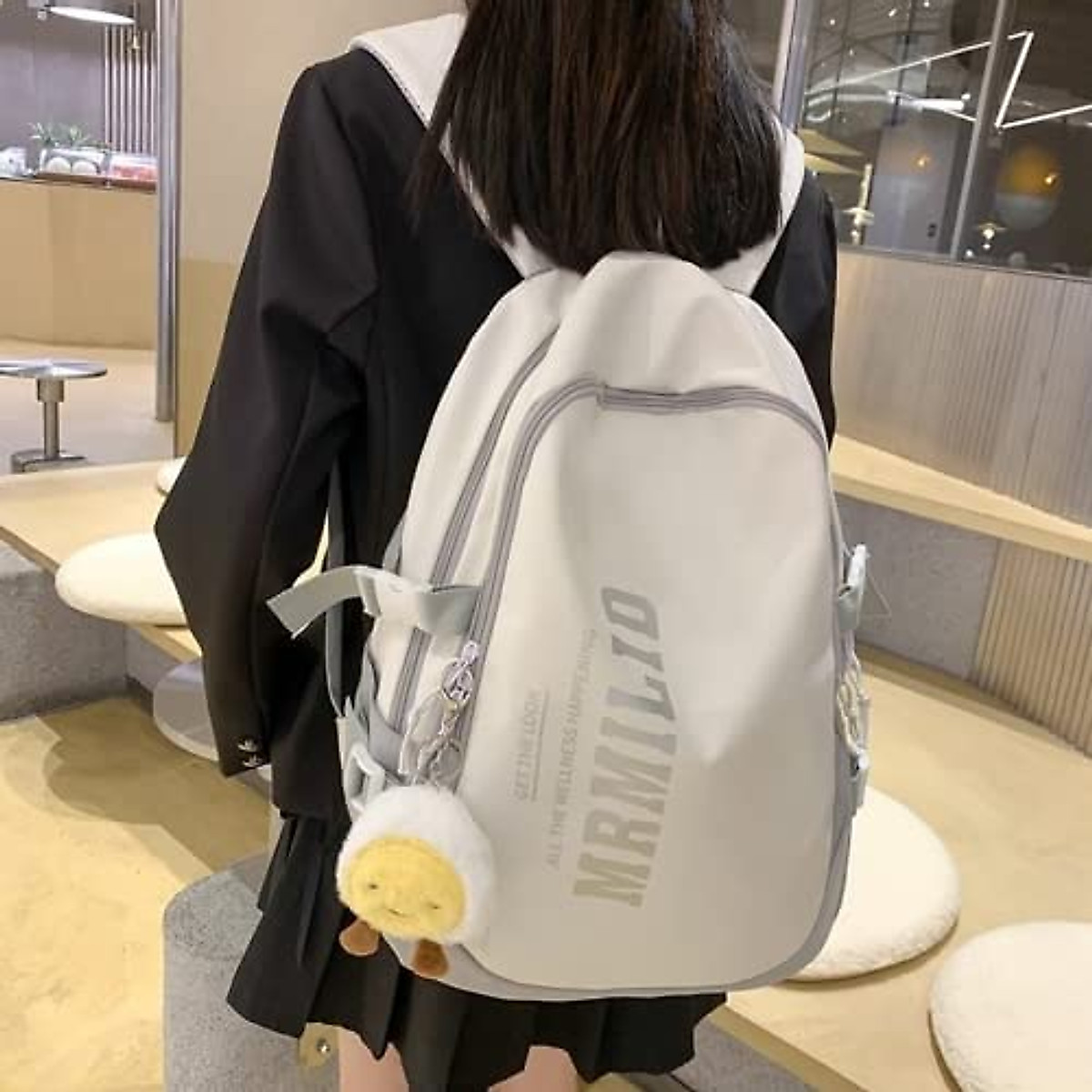 HIQUAY Kawaii Japanese Korean harajuku cute aesthetic backpack teenage school gift for birthday Christmas (grey)