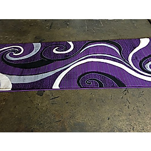 Contempo Modern Purple Grey Black Gray Contemporary Runner (400,000 Point) Area Rug Swirl Design #344 (2 Feet X 7 Feet 3 Inch )