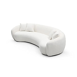5-Seater Boucle Upholstered Curved Cloud Sofa, Luxury Half Moon Leisure Couch, Oversized Teddy Fleece Modular Sectional Sofa&Couches with Throw Pillows for Living Room, Apartment