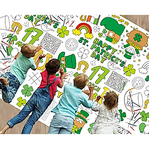 Wiooffen 47"x 82" St. Patrick's Day Giant Coloring Tablecloth Posters Activity for Kids, Huge Holiday Color-in Paper Poster Table Cover Arts and Crafts for Kids Preschool Kindergarten Classroom