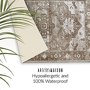 Art Maison Area Rug Machine Washable, Waterproof Boho Persian Area Rug for Living Room, Bedroom, Bathroom, Kitchen, Pet Friendly Vinyl Material (18X42, Clay)