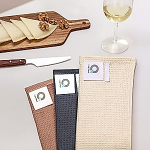 QUILTINA Cotton Waffle Weave Dish Towels Set, 17 x 25 Inches, 6 Pack, Beige, Brown, Dark Grey