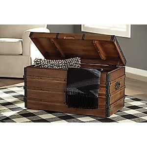 Signature Design by Ashley Kettleby Vintage Wood Storage Trunk or Coffee Table with Lift Top 19", Brown