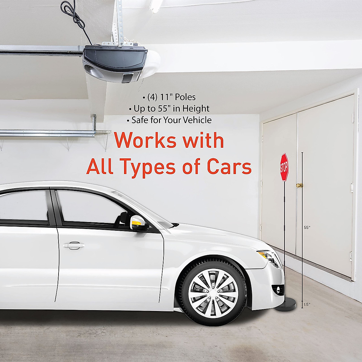 SECURITYMAN LED Stop Sign for Garage Parking Assist [Upgraded Base] - Large 7" Sign, Bright Red LEDs, Adjustable Height - Garage Car Stop Indicator That Lights Up