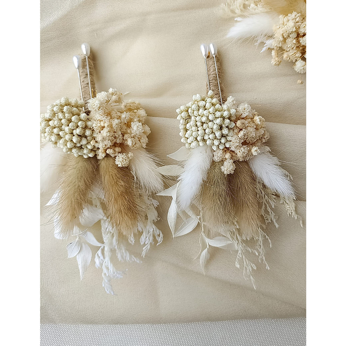 Dried Flowers Boutonnieres Set of 2 for Men Boho Fall Wedding Grooms Buttonhole Rustic Best Man Pampas Grass Dry Flower Decoration (Beige)