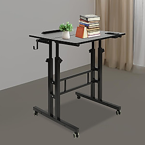 BINELUCOLU Mobile Stand Up Desk, 27.5-45.3in Height Adjustable Standing Desk with Keyboard Tray Hooks USB Interfaces& Socket Rolling Laptop Cart Computer Workstations