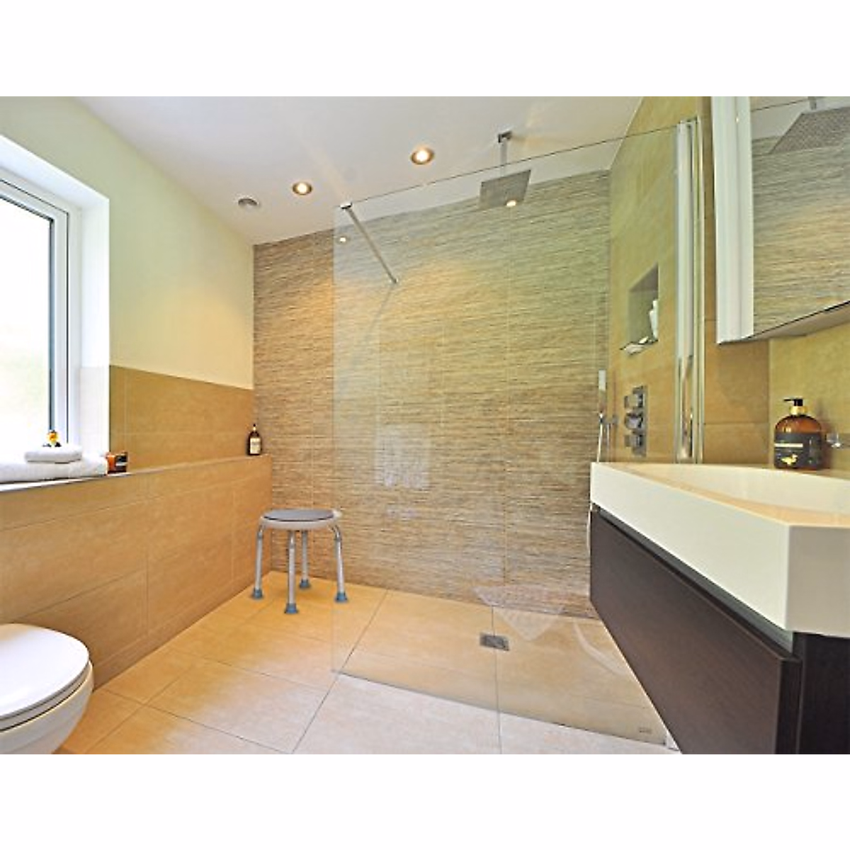 OasisSpace 360 Degree Rotating Shower Chair, Tool Free Adjustable Shower Stool Tub Chair and Bathtub Seat Bench with Anti-Slip Rubber Tips for Safety and Stability