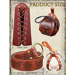 Medieval Faux Leather Set Adults Faux Leather Arm Guards Drawstring Faux Leather Pouch Halloween Dark Magic Cork Potion Bottle Knight Leather Belt Brown