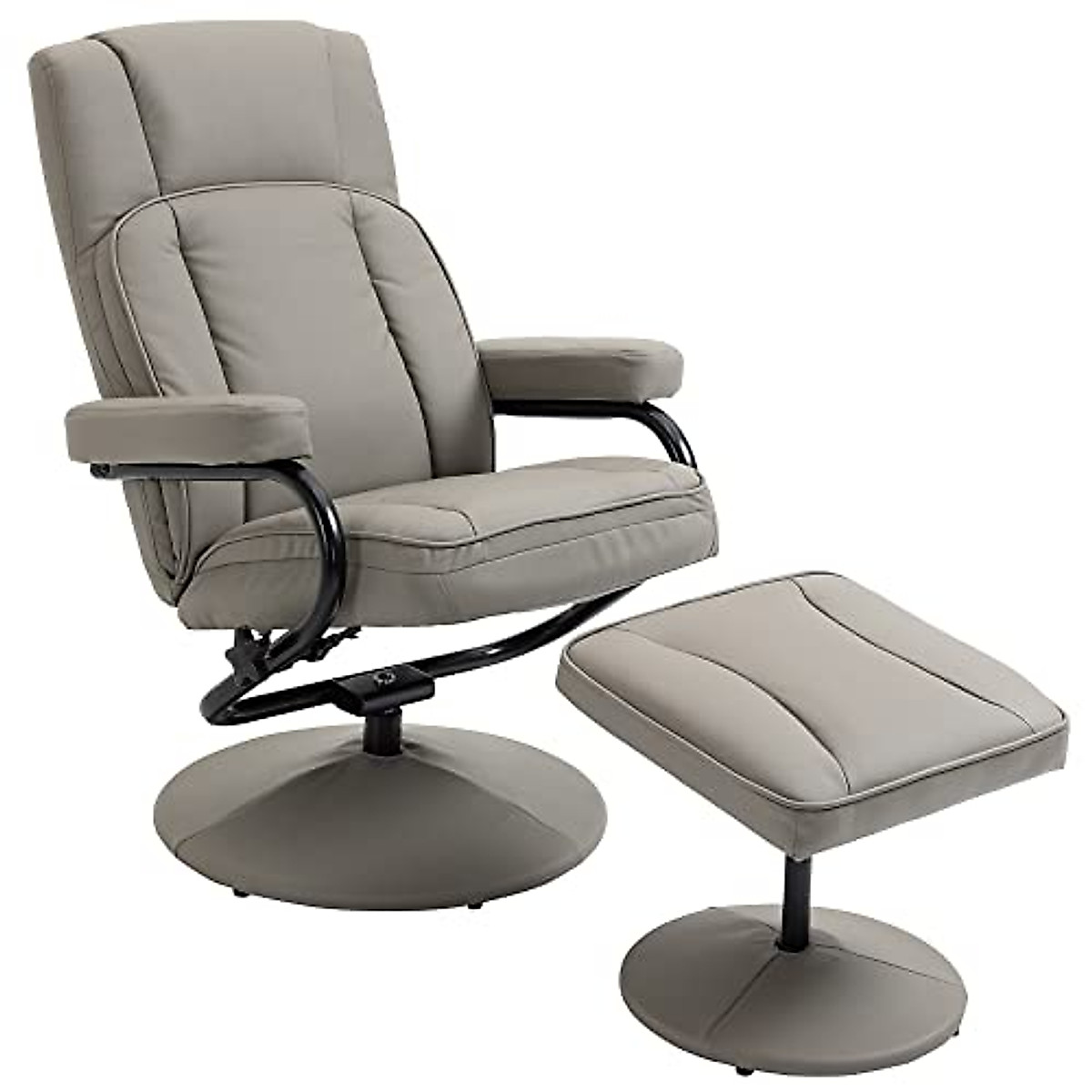 HOMCOM Swivel Recliner, Manual PU Leather Armchair with Ottoman Footrest for Living Room, Office, Bedroom, Grey