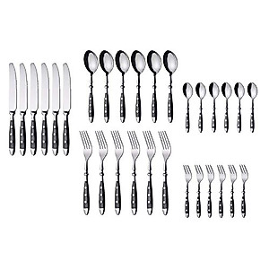 24-pcs cutlery set forged type with black handles and rivets@30 pieces incl.