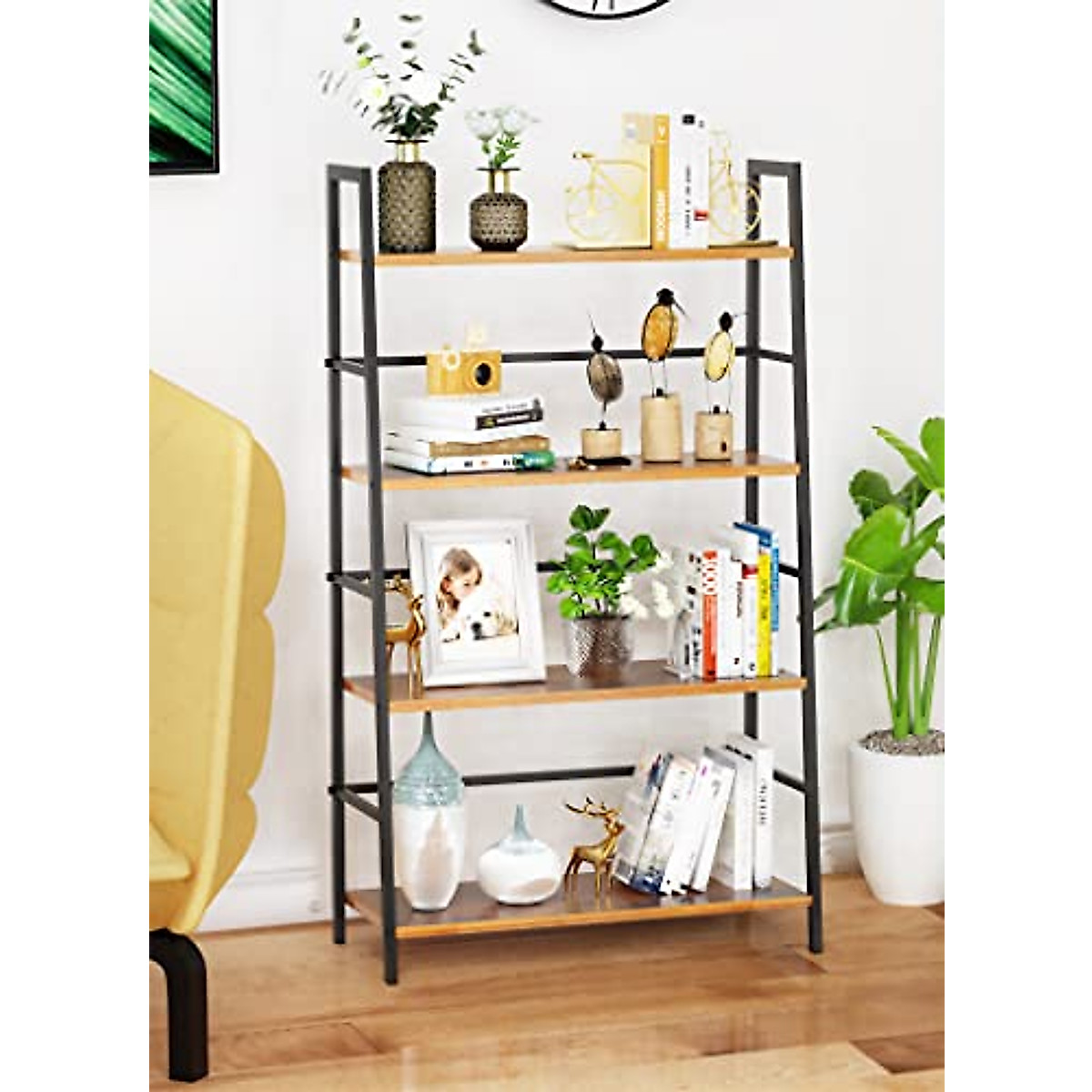 Oapety Bookshelf, 4-Tier Ladder Shelf Bookcase, Industrial Standing Shelf Storage Rack Storage Organizer Plant Stand, Open Display Shelves for Living Room, Kitchen, Bedroom, Home Office, Balcony…88