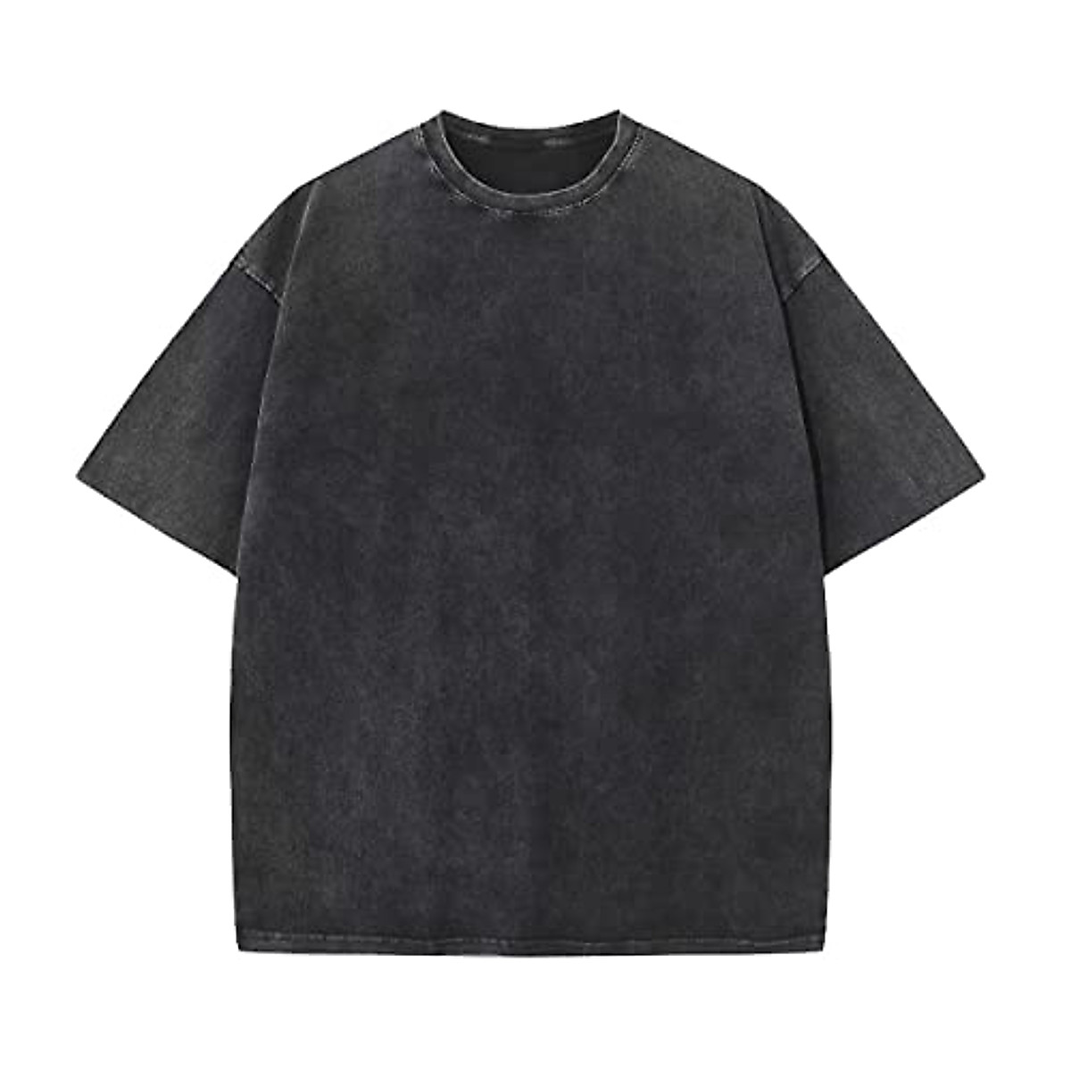 KEEPSHOWING Men's Cotton T-Shirts Oversized Unisex Short Sleeves Casual Loose Wash Solid Basic Tee Tops(A-Black XL)