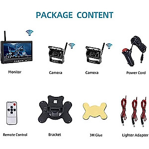 OiLiehu Wireless Backup Camera and Monitor Kit, 7 inch HD LCD Monitor with Antenna, 2 x Wireless Rear View Camera, IP67, Night Version, 12-24 V, Suitable for Buses, SUVs, Trucks, Trailers