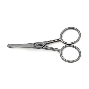 Solingen Nose & Ear Scissors - Stainless Steel Rounded Tip Scissors for Eyebrow, Nose Hair, Mustache and Beard - Made in Solingen & Germany by GÖSOL | Packed with Full Grain Leather Case