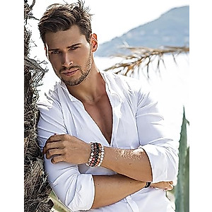 SROBENZ 5PCS Semi-Precious Gemstone Bracelets | Healing Crystal Stone Beaded Bracelets for Women Men 8mm Round Beaded Stretch Bracelets Unisex Stress Relief Yoga Bracelets Gifts(A)