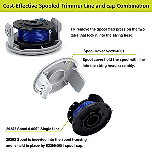 0.065 Line Spool for Ryobi Weed Wacker (18V 20V 40V) - Trimmer String Line Set Includes 15PCS AC14RL3A Replacement Weed Eater String & 3 Spool Caps AC14HCA