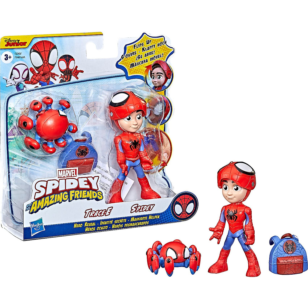 Spidey and His Amazing Friends Marvel Hero Reveal 2-Pack, 4-Inch Scale-Action Figures,-Mask Flip Feature, Spidey and Trace-E, 3 and Up
