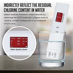 6-in-1 Water Quality Tester - TOC UV275 EC TDS COD Temperature Meter Drinking Water Quality Meter with Intelligent Scoring with ATC for Drinking Water, Well, Tap, Purified, Groundwater, Lab