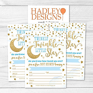 25 Twinkle Twinkle Boy Baby Shower Invitations, Sprinkle Invite For Boy, Coed Little Stars Gender Reveal Theme, Cute Moon Clouds DIY Fill or Write In Blank Printable Card, Blue Gold Party Supplies