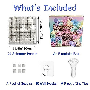 24 Panels Gold Shimmer Wall Panels Backdrops, Square Sequins Backdrops with 3D Effect, Large Gold Photo backdrops for Christmas, Birthday, Graduation, Wedding Party Decoration and Home Decoration