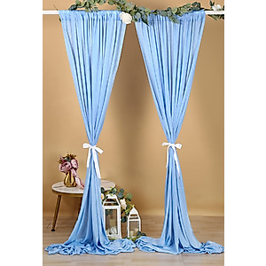 SHERWAY 9.6 Feet x 10 Feet Sky Blue Silky Soft Curtain Wedding Backdrop Drapes, Slightly Shiny Satiny Window Curtains for Party Ceremony Decoration