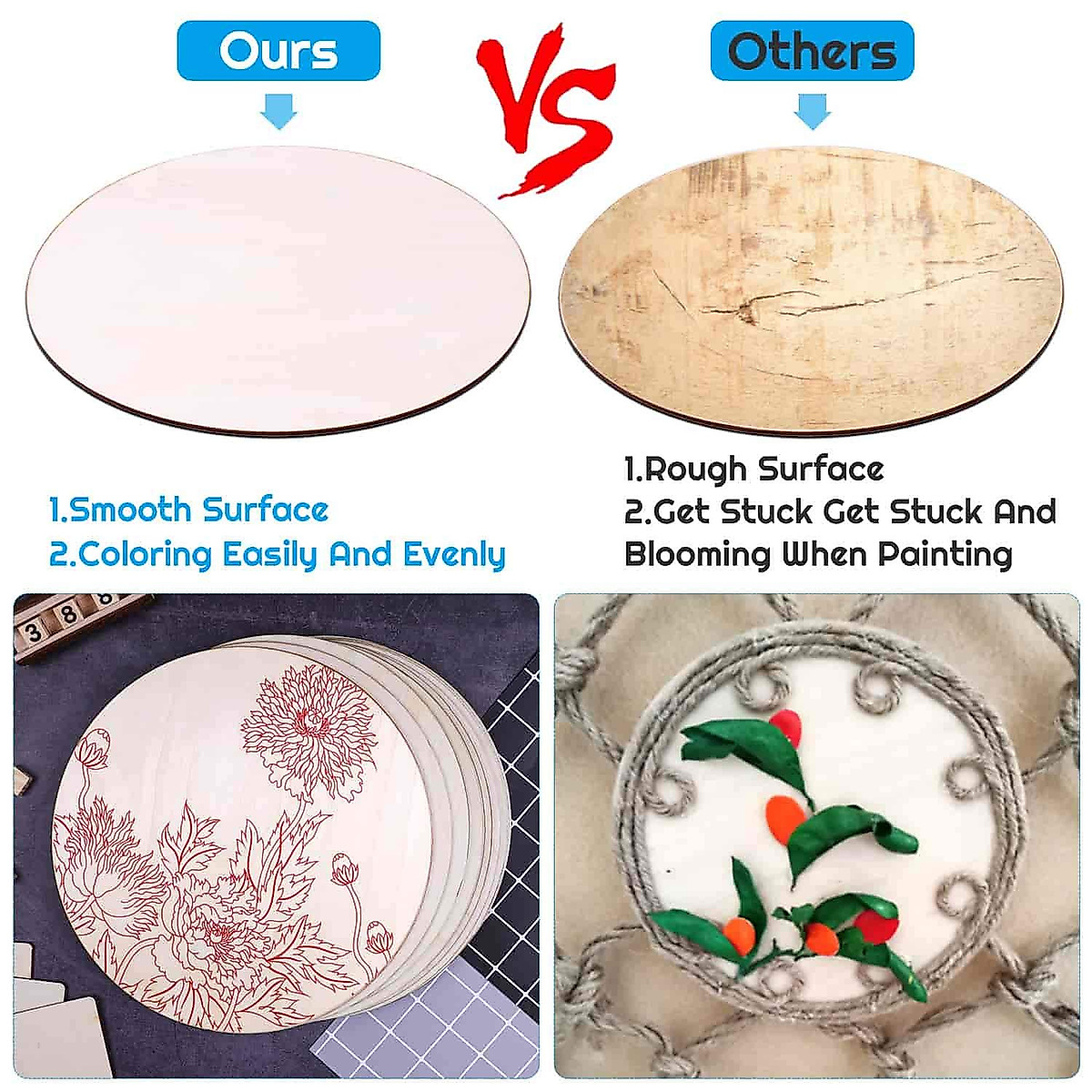 Wood Circles for Crafts, Audab 12 Pack 12 Inch Unfinished Wood Rounds Wooden Cutouts for Crafts, Door Hanger, Door Design, Wood Burning