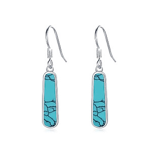 Turquoise Dangle Earrings, Rectangle Turquoise Leverback Earrings S925 Sterling Silver Gemstone Earrings Jewelry for Women