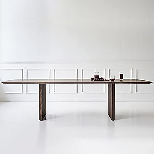 BIGMAII Brown Soild Wood Conference Table Modern Rectangle Dining Table Wooden Kitchen Table with Double Pedestal for Home Office Dining Room - 94.5" L Only Table