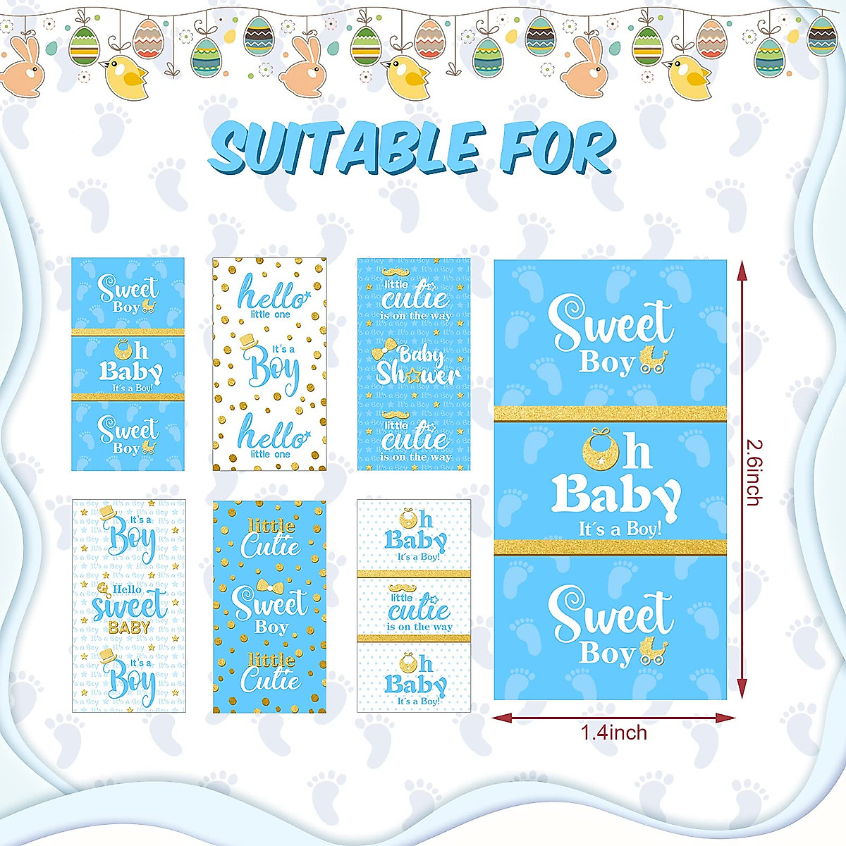 Baby Shower Candy Wrappers, Shower Mini Candy Bar Miniatures Wrappers Chocolate Bar Label Stickers for Boys Girls Kids Baby Shower Decor (No Candy)(Blue Boy Style, 90 Pieces)