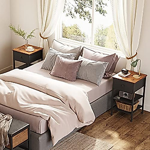 WLIVE Nightstands Set of 2, Bedside Tables with Adjustable Wooden Drawer, 3-Tier Night Stands for Couch, Bed, Sofa, End Table Side Table for Bedroom, Living Room, Black