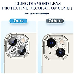 Goton for iPhone 14 Plus & iPhone 14 Camera Lens Protector Bling, Glitter Diamond Metal Lens Cover Glass Screen Protector Accessories for iPhone 14 Plus & 14 Silver