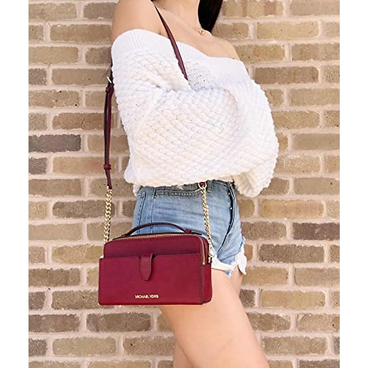 Michael Kors Medium Double Zip Phone Crossbody (Mulberry)