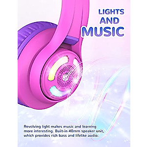 iClever Cat Ear Kids Bluetooth Headphones, LED Lights Up, 74/85/94dB Volume Limited, 50H Playtime,Bluetooth 5.2, USB C,Kids Headphones Wireless Over Ear for Travel iPad Tablet, Meow Macaron-Hot Pink