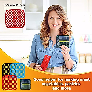 Reusable Air Fryer Silicone Liners Set, 8.5in Non Stick Perforated 5.8qt Air Fryer Accessories with Magnetic Cheat Sheet Deep Fryer Parts Replace Parchment Paper Easy Clean, 3 Pcs Square