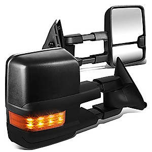 Pair Manual Telescoping w/Amber LED Signal Light Rear View Side Towing Mirrors Compatible with Chevy/GMC C/K Yukon 88-02