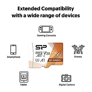 Silicon Power 256GB Micro SD Card U3 SDXC Up to 100MB/s High Speed Memory Card with Adapter for Nintendo-Switch, Cams, Steam Deck and Drones