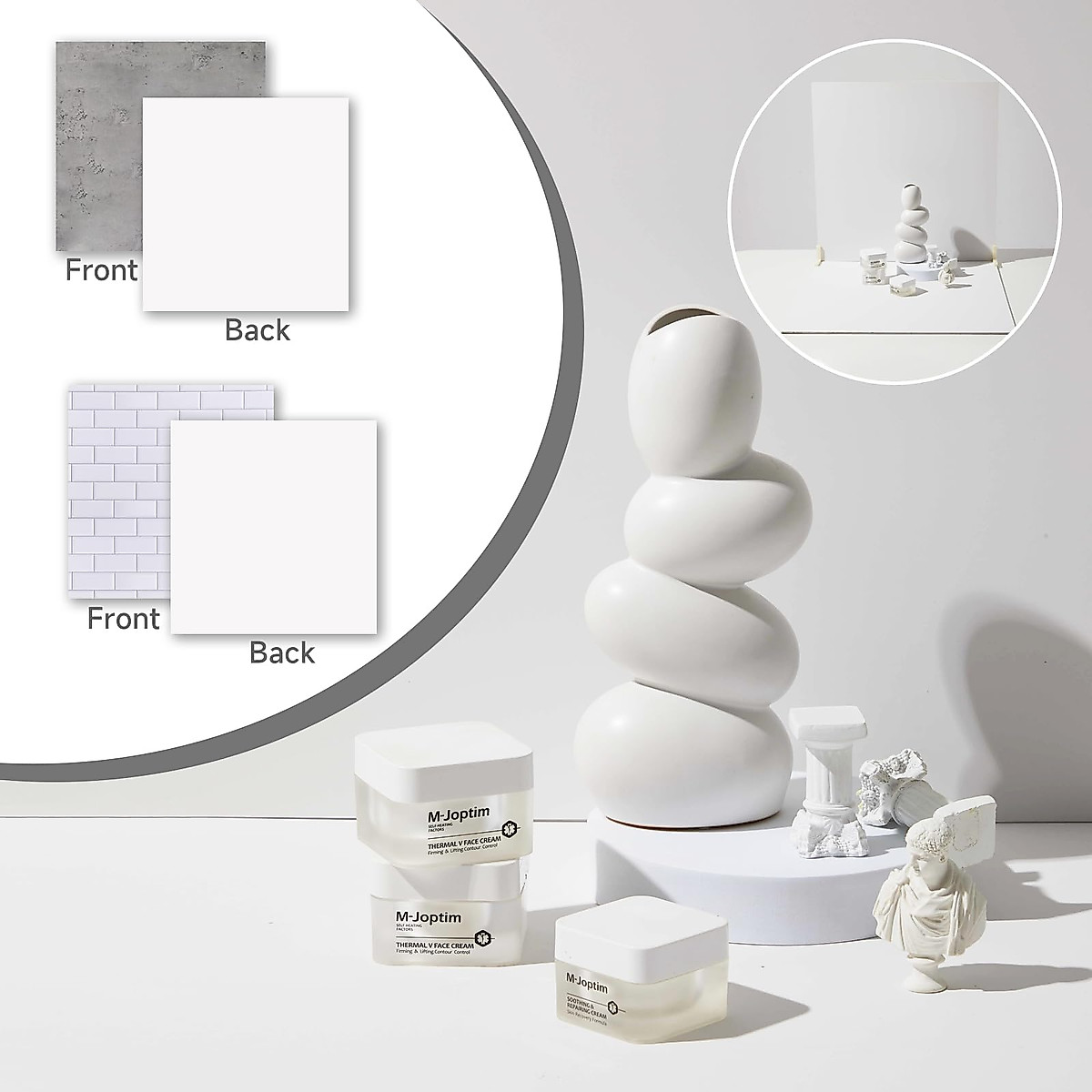 BEIYANG 2 PCS 24X24 in Photography Backdrop Boards with 2 PCS Brackets, Brick Wall Cement Backdrop Boards Kit for Flat Lay or Food Photography