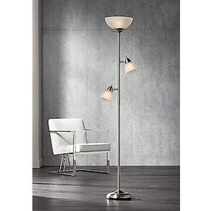 360 Lighting Ellery Modern Tree Torchiere Floor Lamp Standing 3-Light 72" Tall Brushed Nickel Silver Frosted White Glass Shade Decor for Living Room Reading House Bedroom Office