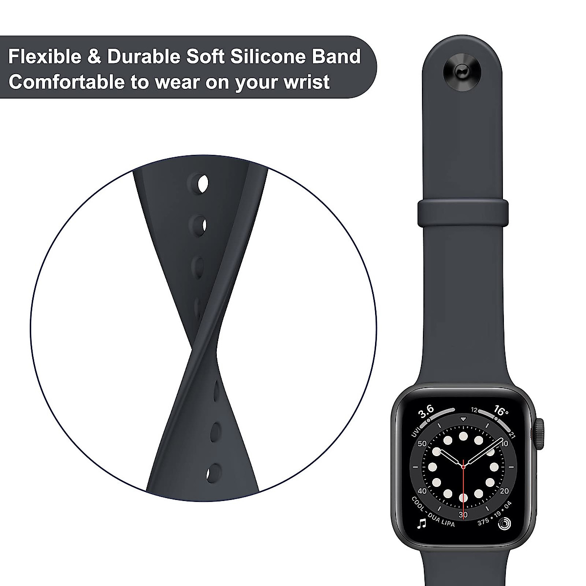 OUHENG 2 Pack Sport Band Compatible with Apple Watch Band 49mm 45mm 44mm 42mm, Soft Silicone Band Strap for iWatch Ultra Series 8/7/6/5/4/3/2/1/SE2/SE (Black/Dark Gray)