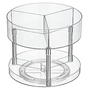 mDesign Lazy Susan Turntable 2-Tier Plastic Divided Spinner for Kitchen Cabinet, Pantry, Fridge, Cupboards, or Counter Organizing, Fully Rotating Organizer for Food - Lumiere Collection - Clear