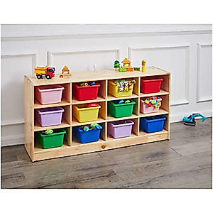 Amazon Basics Kids Vertical Storage Cubby, 12 Section Organizer, Wooden Finish