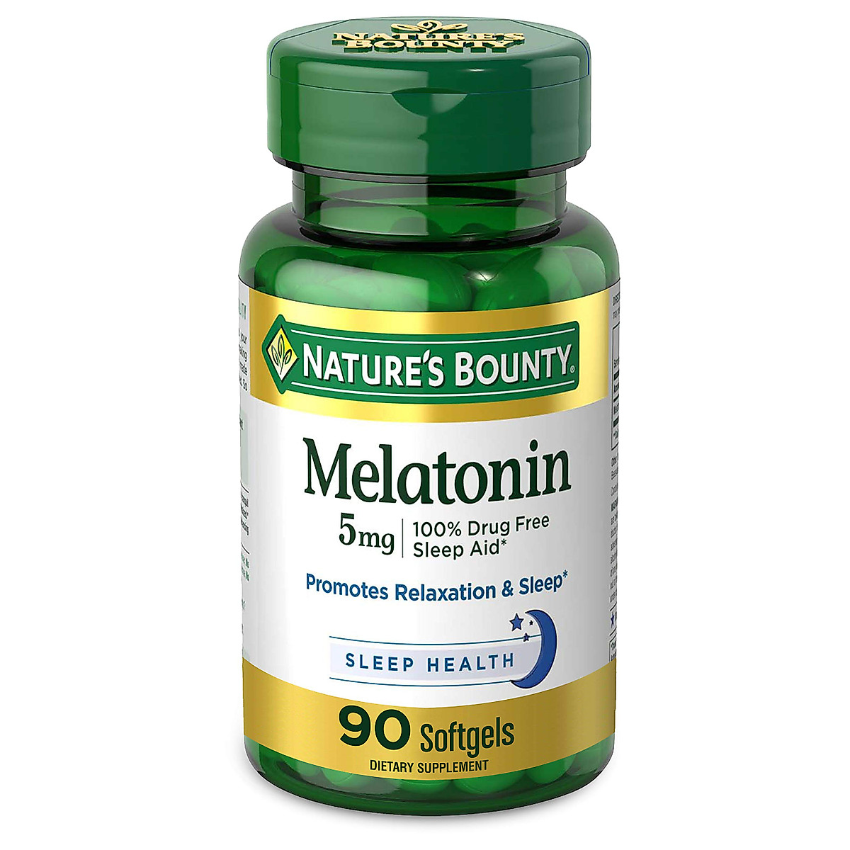Nature's Bounty Melatonin, 100% Drug Free Sleep Aid, Dietary Supplement, Promotes Relaxation and Sleep Health, 5mg, 90 Softgels (Pack of 2)