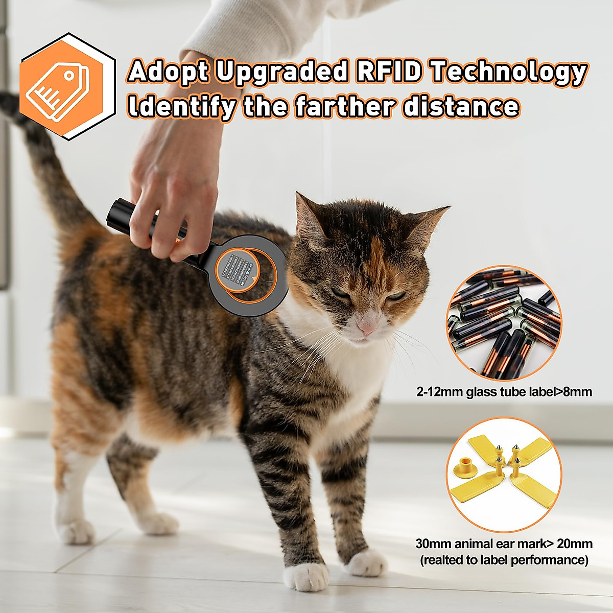 Symcode Pet Microchip Scanner RFID EMID Micro Chip Reader Scanner with 1.44IN TFT Display 134.2kHz 125kHz 15 Digits Pet Chip ID Scanner with Delete History Data Function