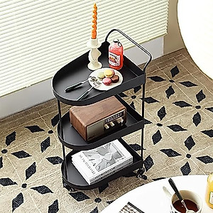 VLOBAOM Modern Serving Bar Cart, 3-Tier Storage Rolling Cart, Side Table with Wheels, Organizer Utility Rolling Cart Mobile Shelving Unit,15''Dx9''Wx31''H,Black